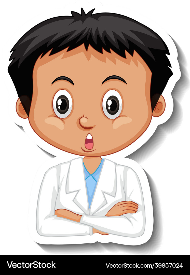 Scientist boy cartoon character sticker Royalty Free Vector