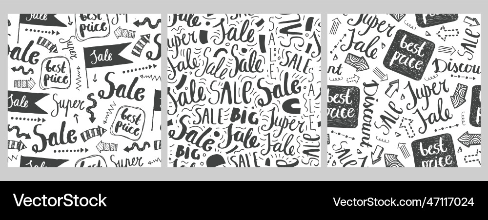 Set of seamless sale patterns hand drawn Vector Image