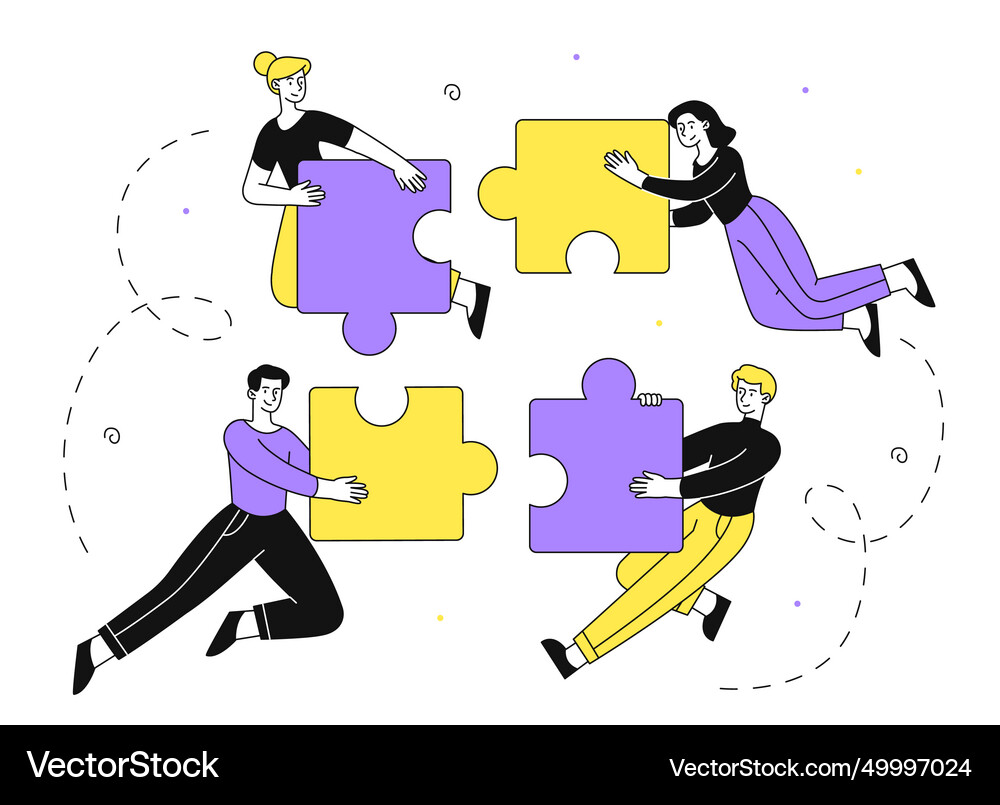Teamwork linear concept Royalty Free Vector Image