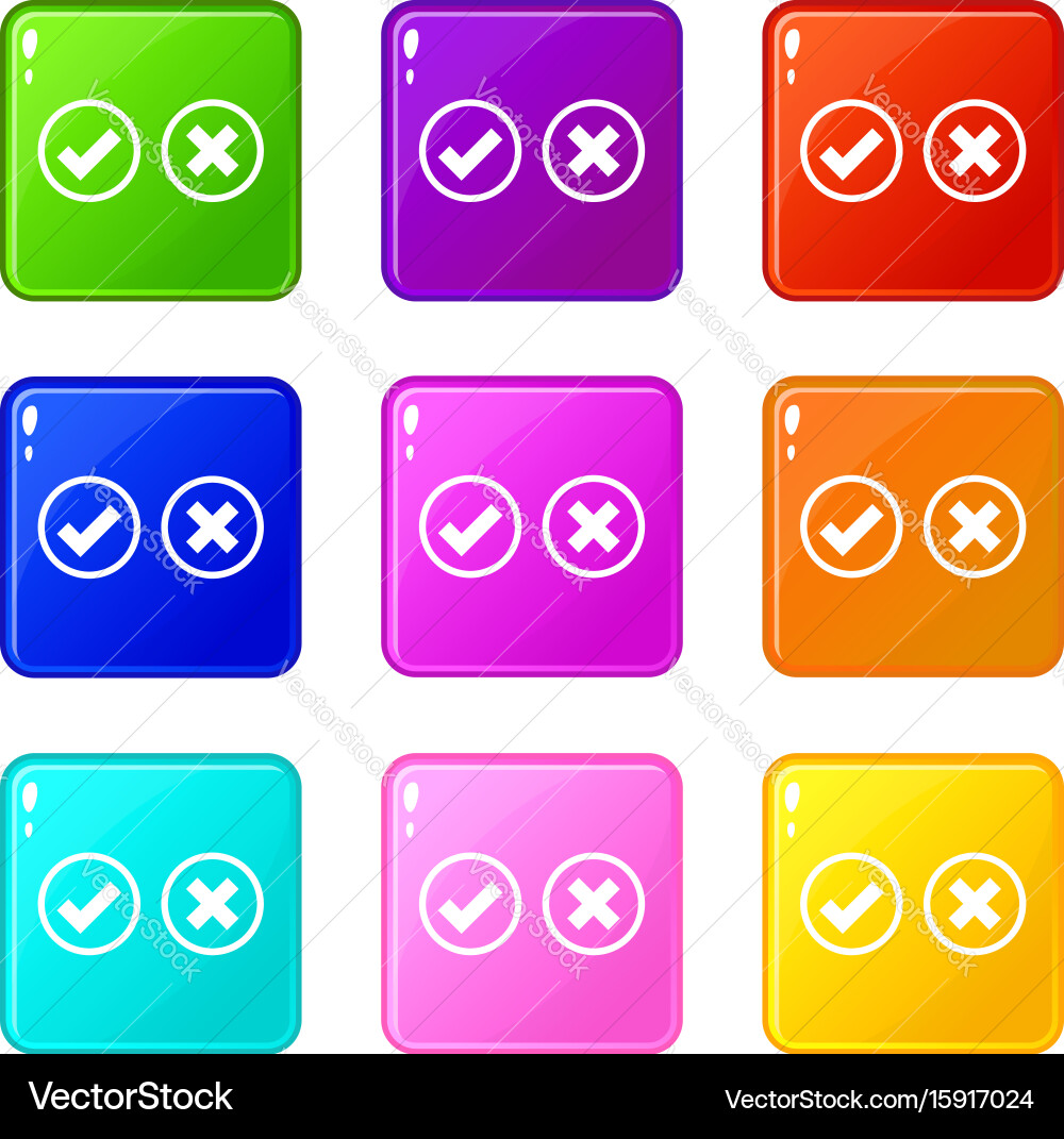 Tick and cross selection icons 9 set Royalty Free Vector