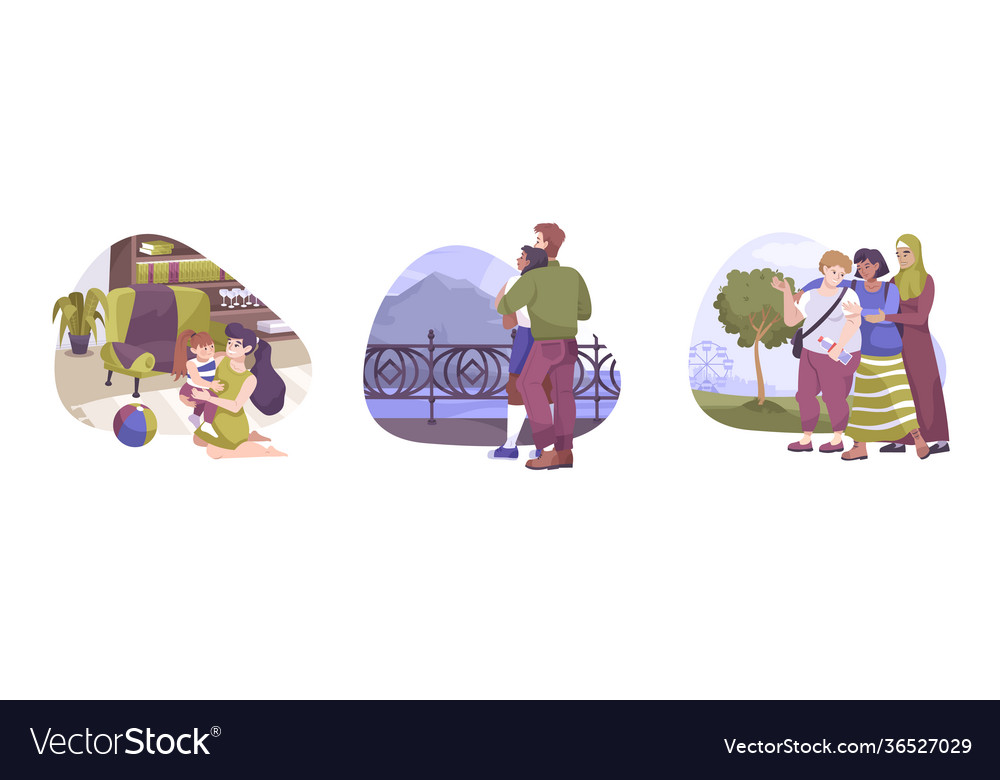 Hug flat composition set Royalty Free Vector Image