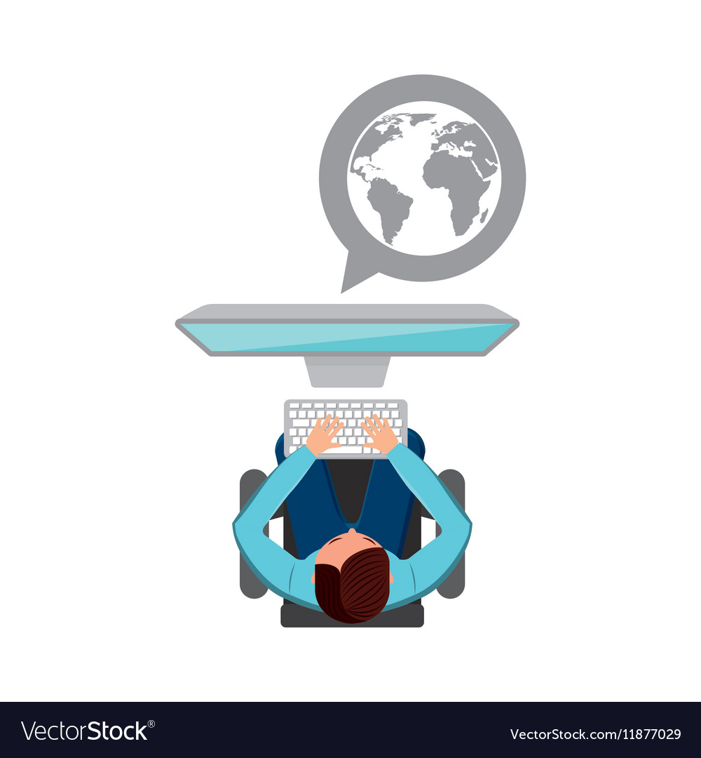 Man working computer globe media design Royalty Free Vector