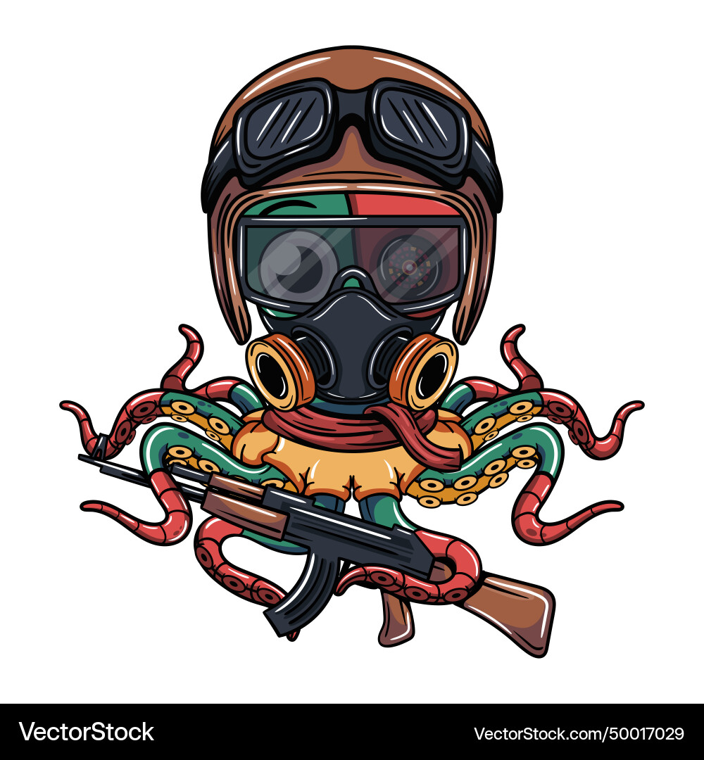 Octopus cartoon cyborg comic aircraft pilot with Vector Image