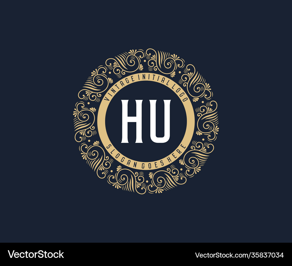 Initial hu antique retro luxury victorian Vector Image