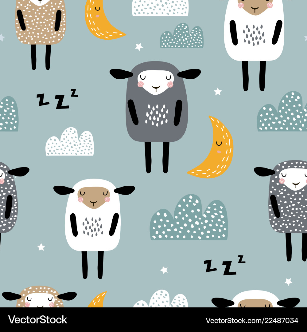 Seamless pattern with cute sleeping sheep moon Vector Image