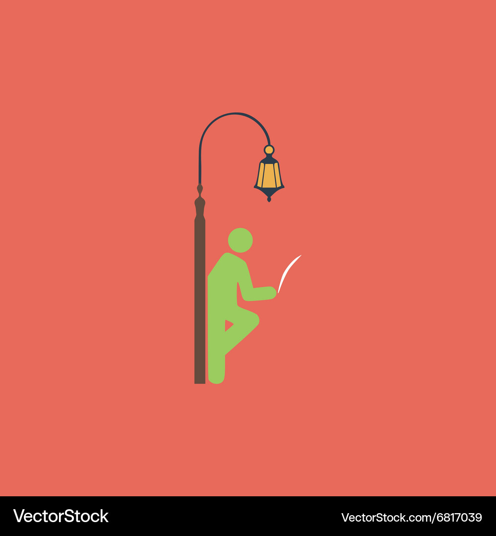 Businessman leaning on a lamppost in tree reading Vector Image