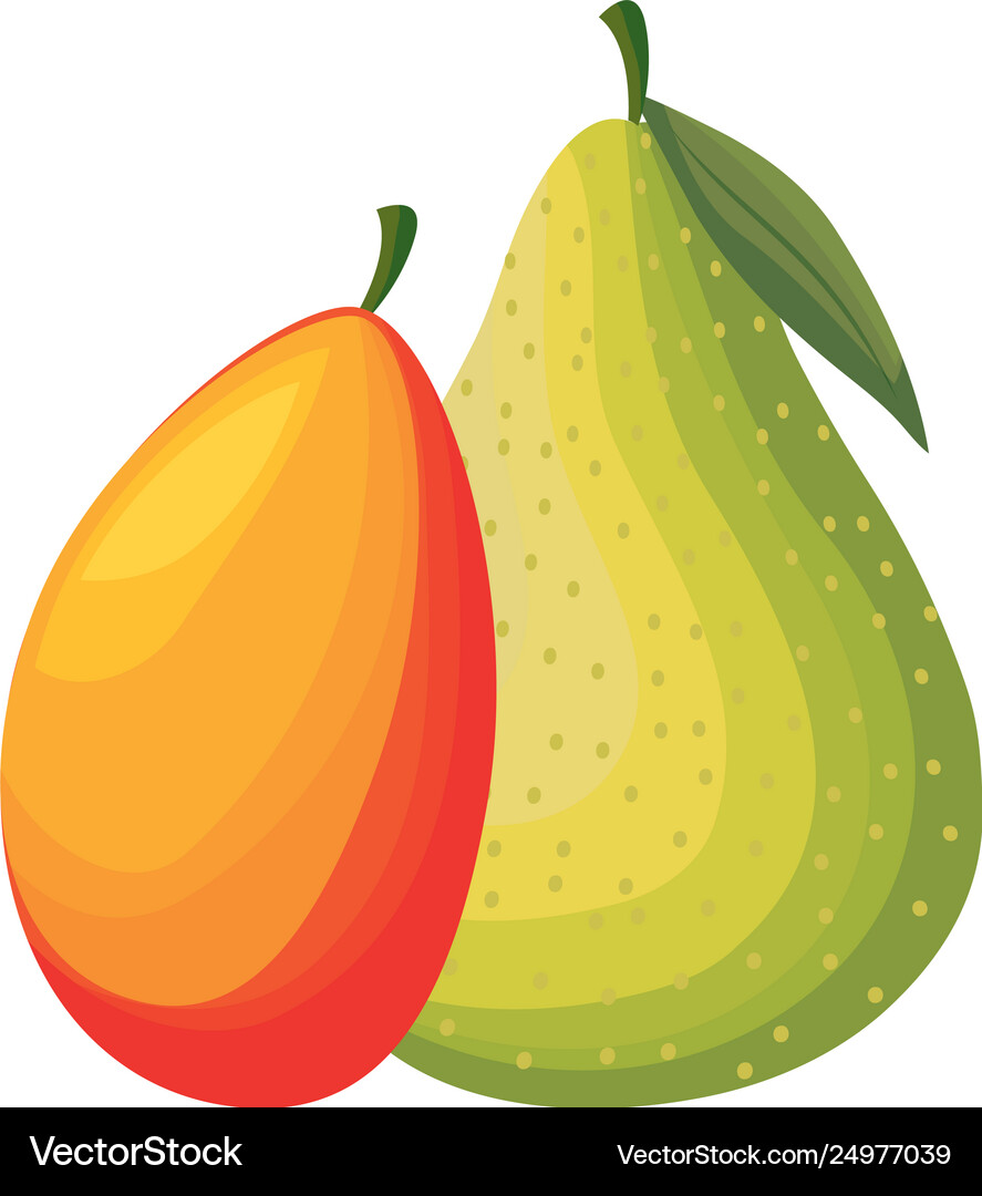 Fresh pear with mango fruits isolated icon Vector Image