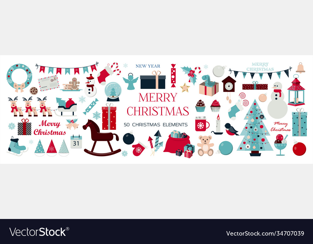 Huge set christmas icons and elements fifty Vector Image