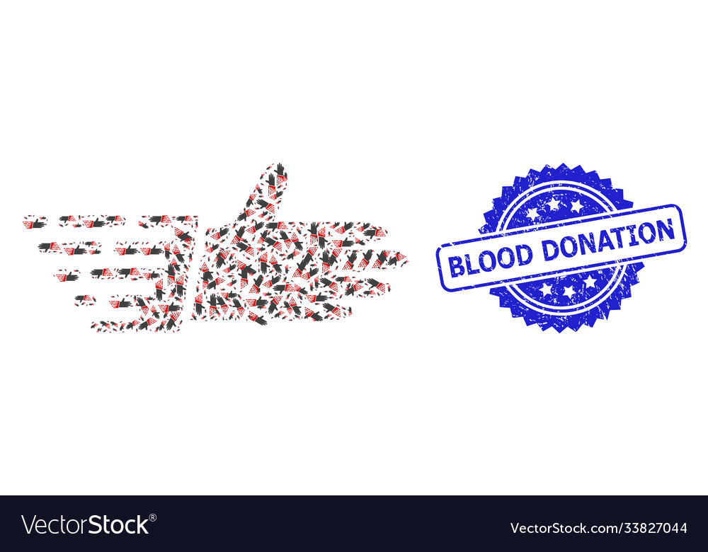 Scratched blood donation stamp and recursion hand Vector Image Scratched blood donation stamp and recursion hand Vector Image