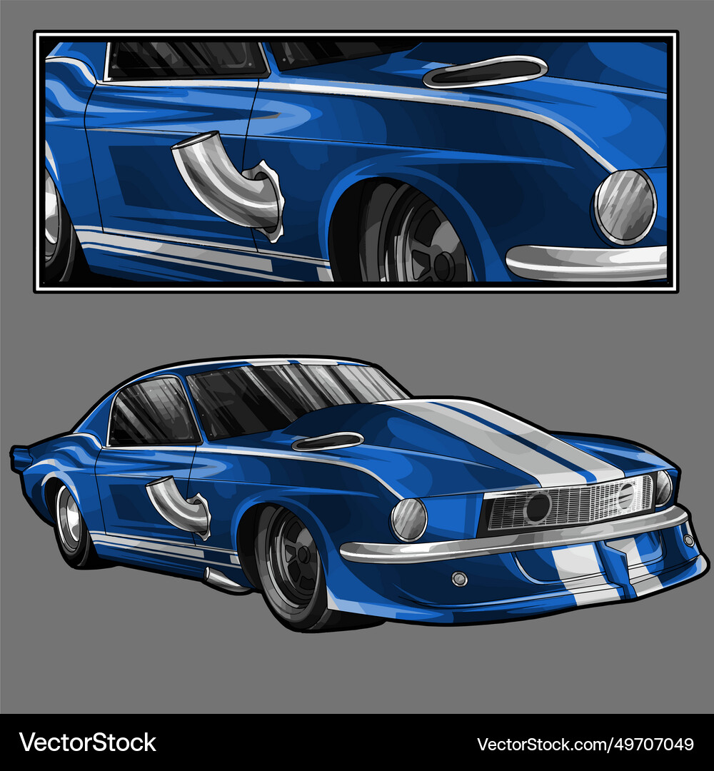 Blue drag racing car with white strip Royalty Free Vector