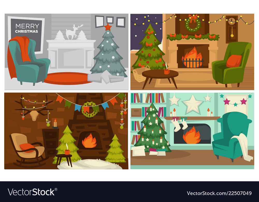 Christmas holidays decorated interior of houses Vector Image