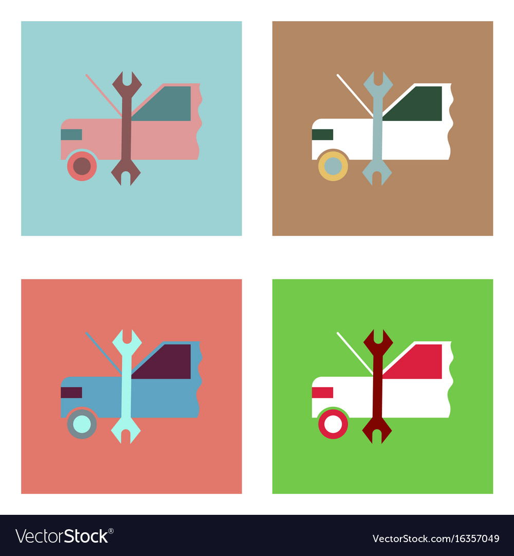 Flat icon design collection car and tool Vector Image