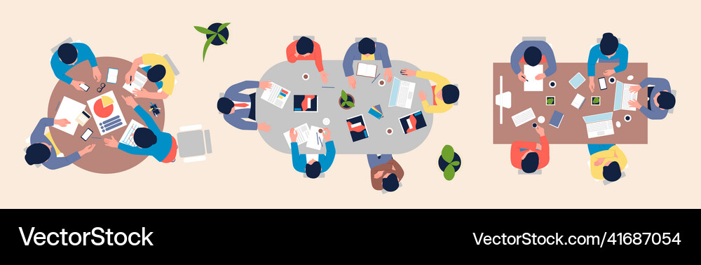 Business meet top view meeting table Royalty Free Vector