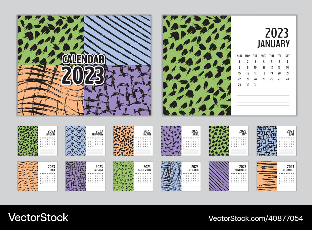 Calendar 2023 template memphis style Royalty Free Vector
