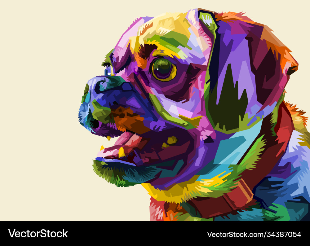 Cute pug on geometric pop art style abstract Vector Image
