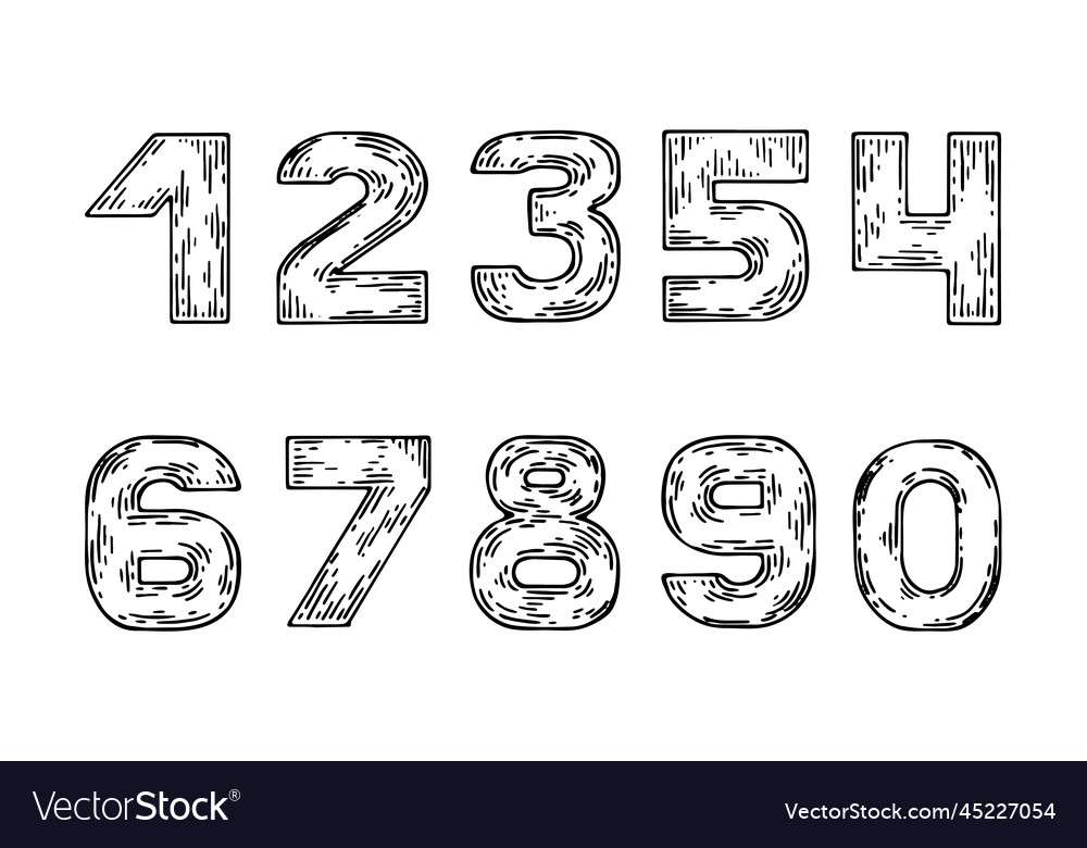 Handwritten numbers line art printed Royalty Free Vector