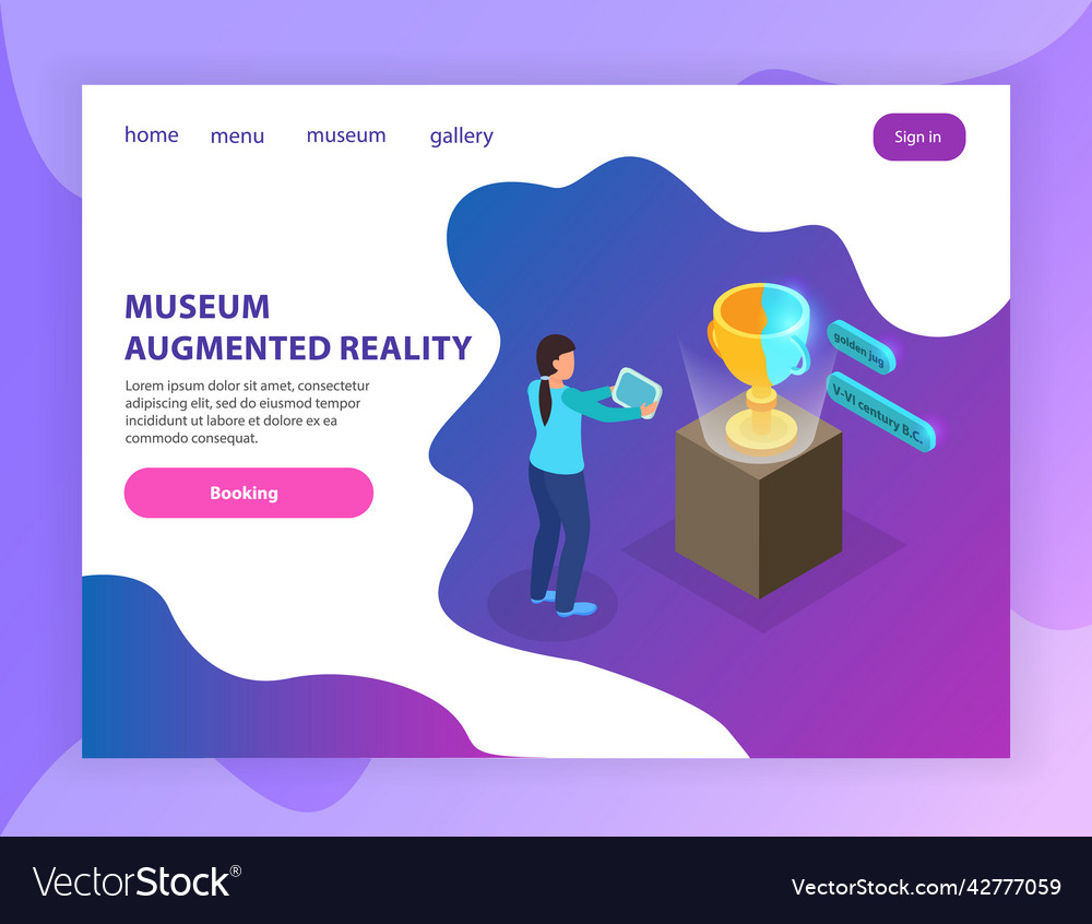 Augmented reality museum landing page Royalty Free Vector