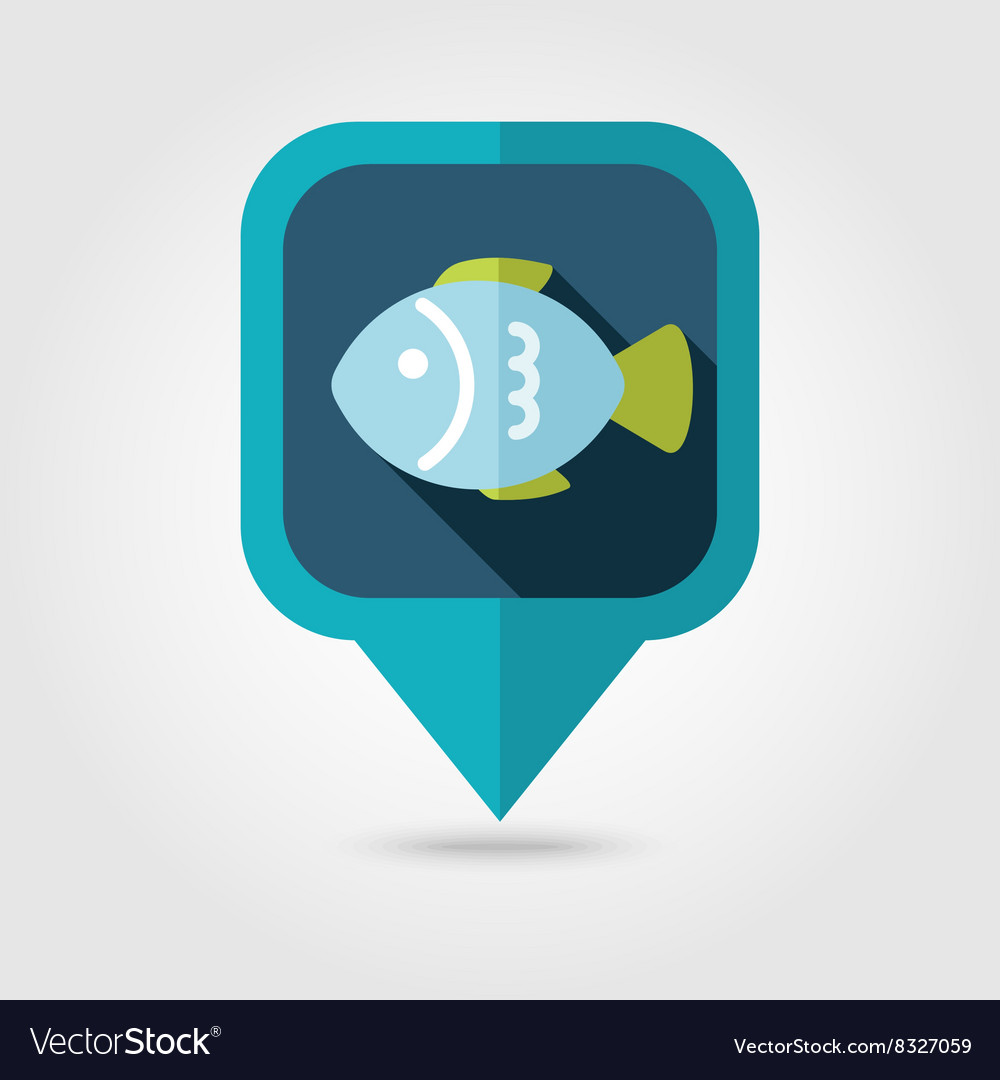 Fish flat pin map icon pointer Royalty Free Vector Image