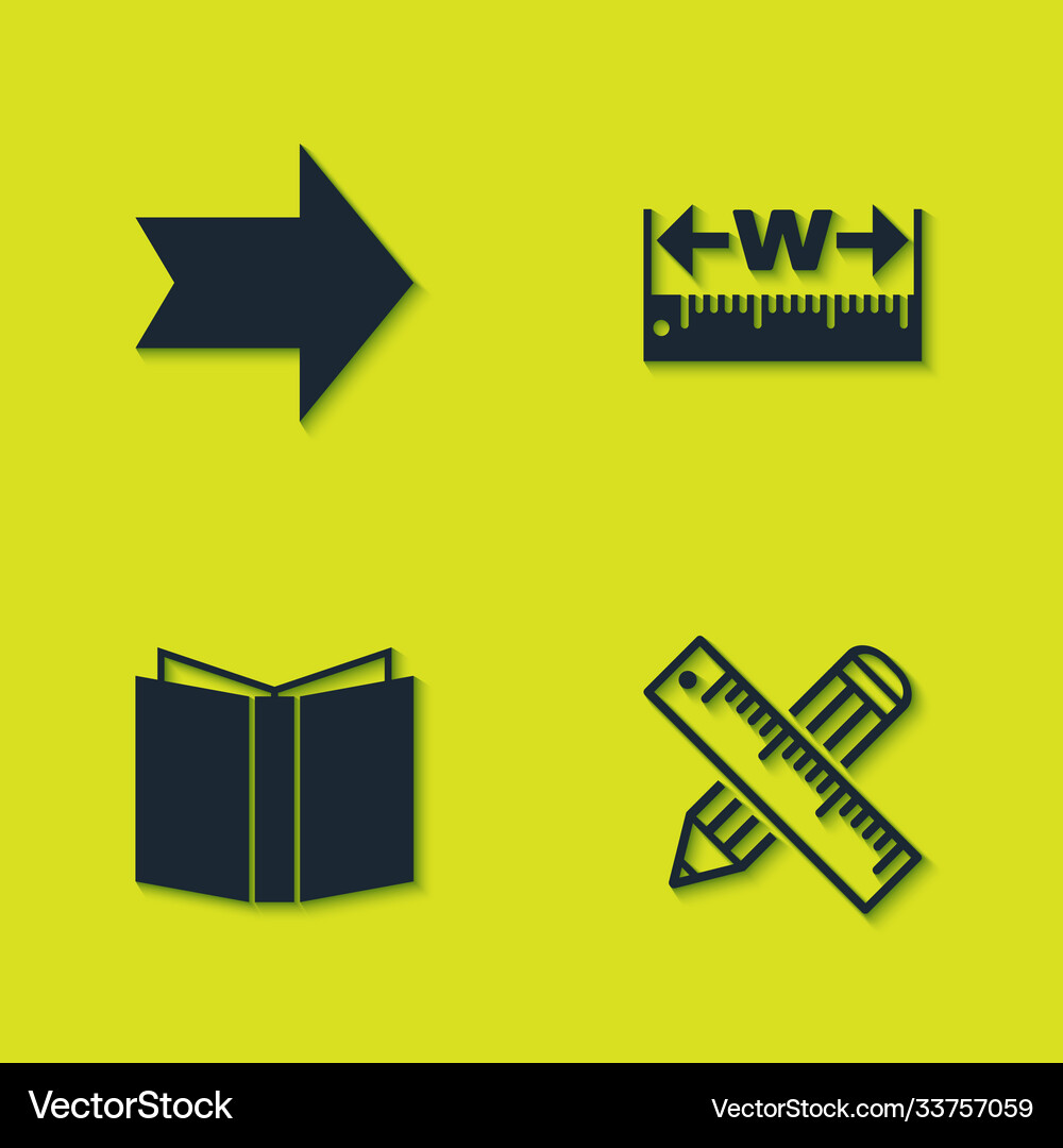 Set arrow crossed ruler and pencil open book Vector Image