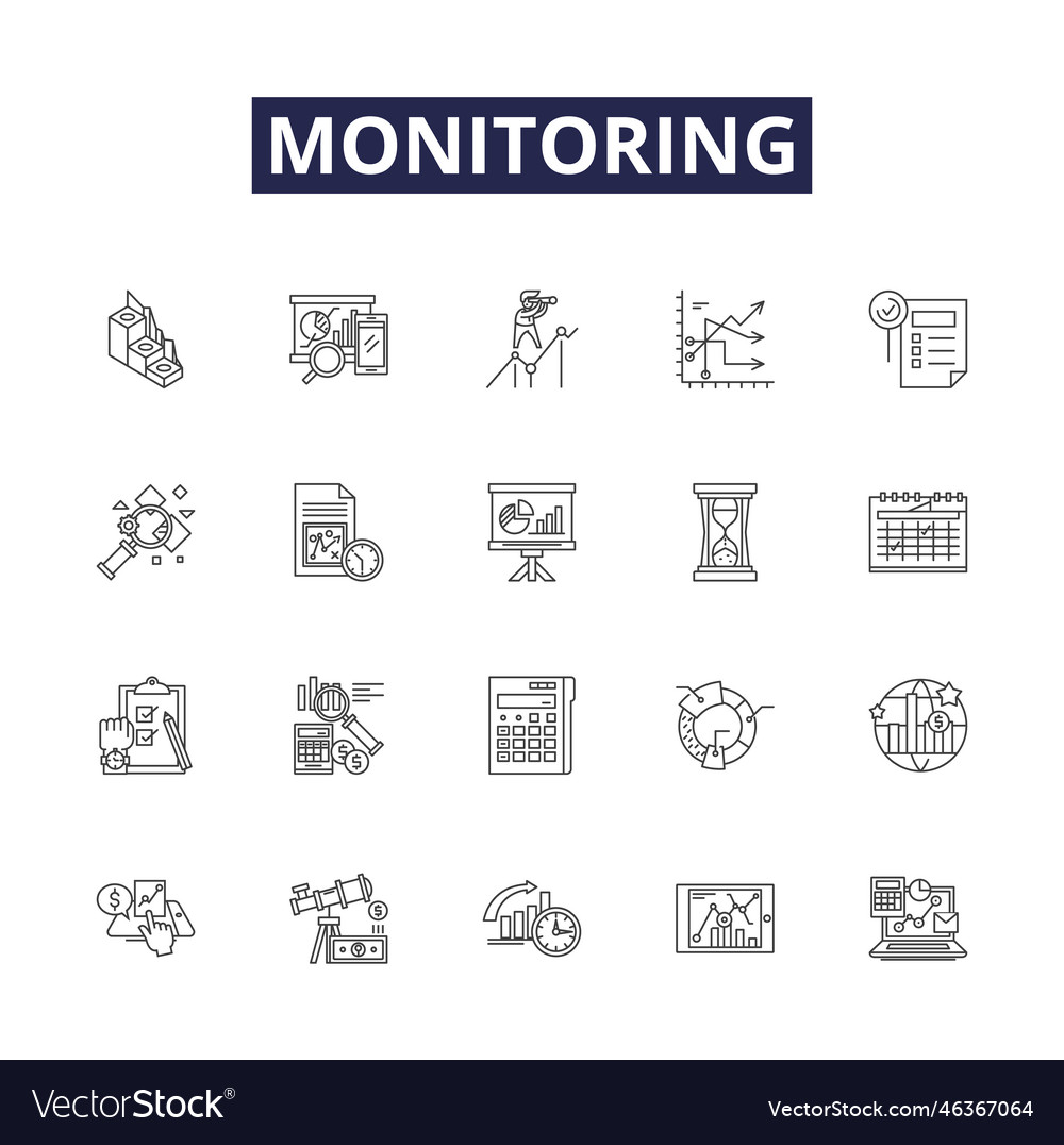 Monitoring line icons and signs Royalty Free Vector Image