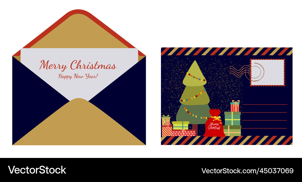 An envelope with a postcard and the inscription Vector Image