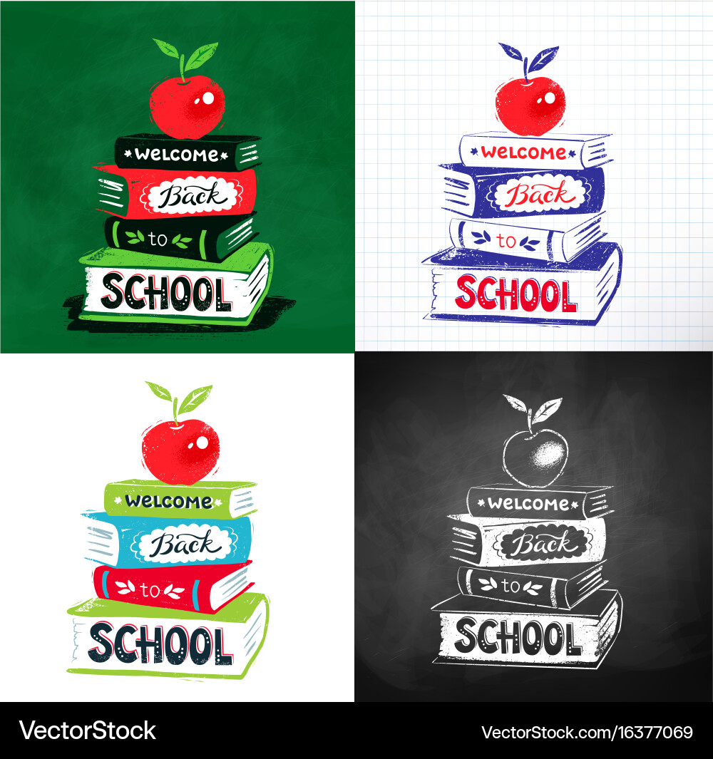 Apple on books with back to school lettering Vector Image