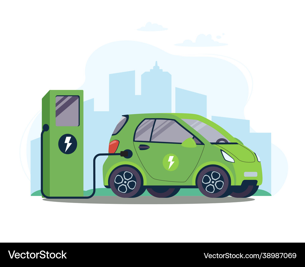 Battery ev vehicle plugged and getting electricity