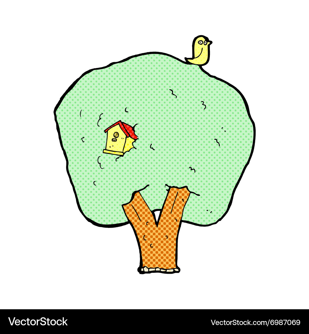 Comic cartoon tree with birdhouse Royalty Free Vector Image