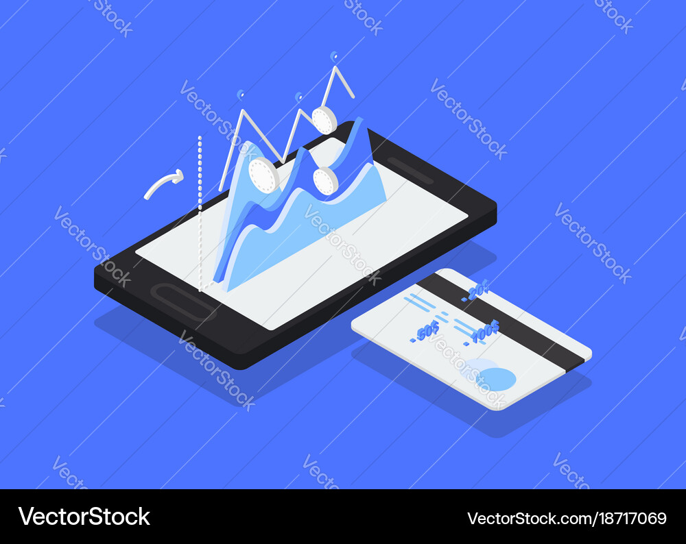 Isometric payment by card online phone Royalty Free Vector
