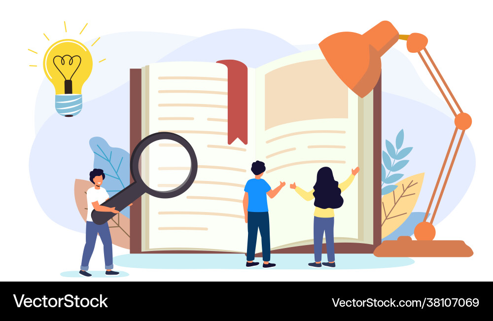 Reading book flat tiny paper Royalty Free Vector Image