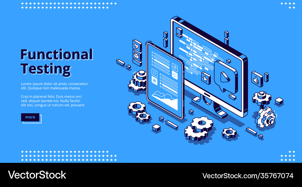 Software testing isometric banner functional test Vector Image