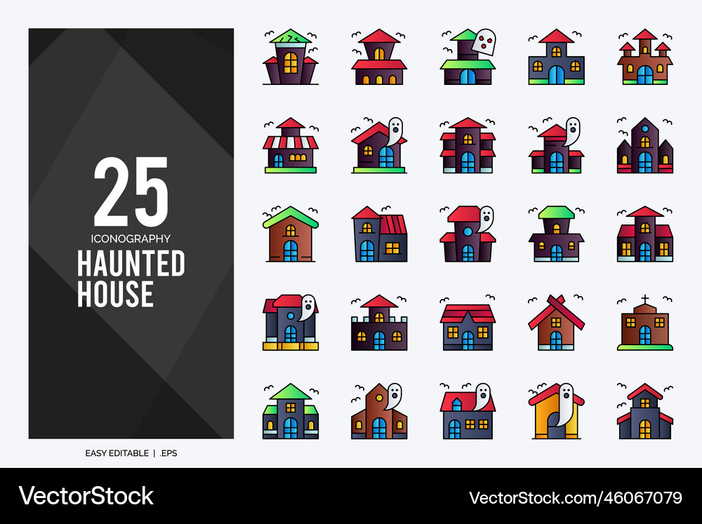 25 haunted house lineal color icon pack Royalty Free Vector