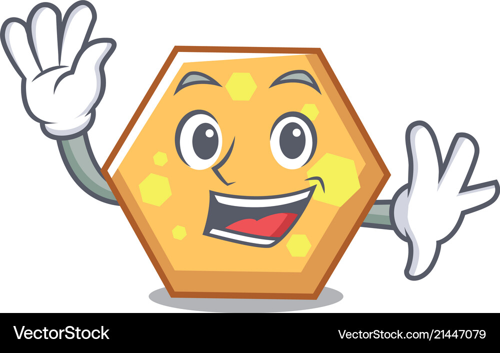 Waving hexagon character cartoon style Royalty Free Vector