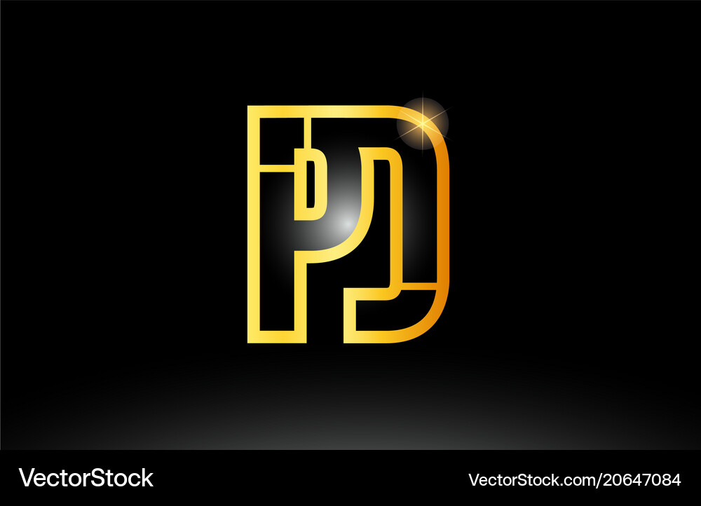 Gold black alphabet letter pd p d logo Royalty Free Vector