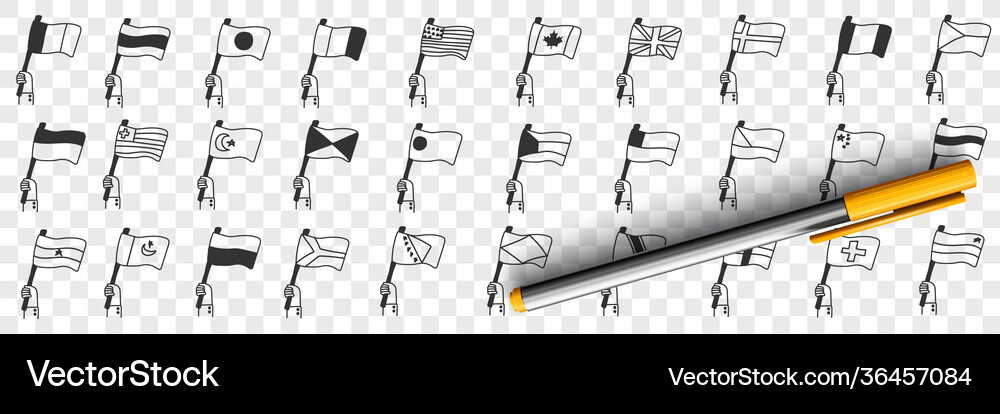 National flags countries doodle set Royalty Free Vector