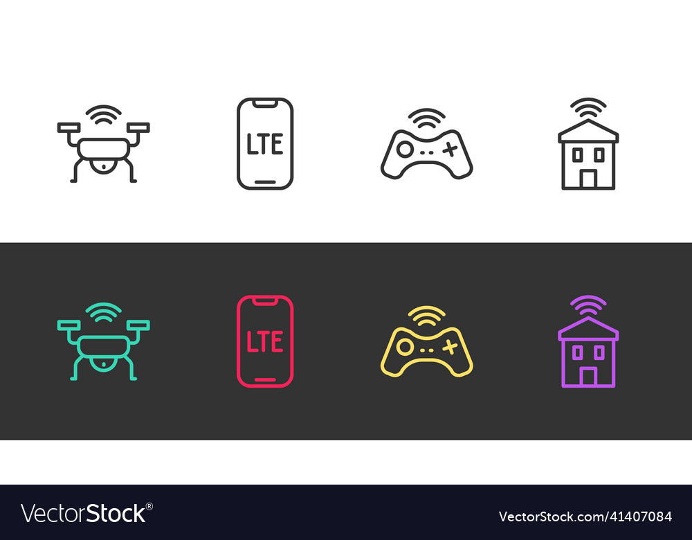 Set line smart drone system lte network wireless Vector Image Set line smart drone system lte network wireless Vector Image