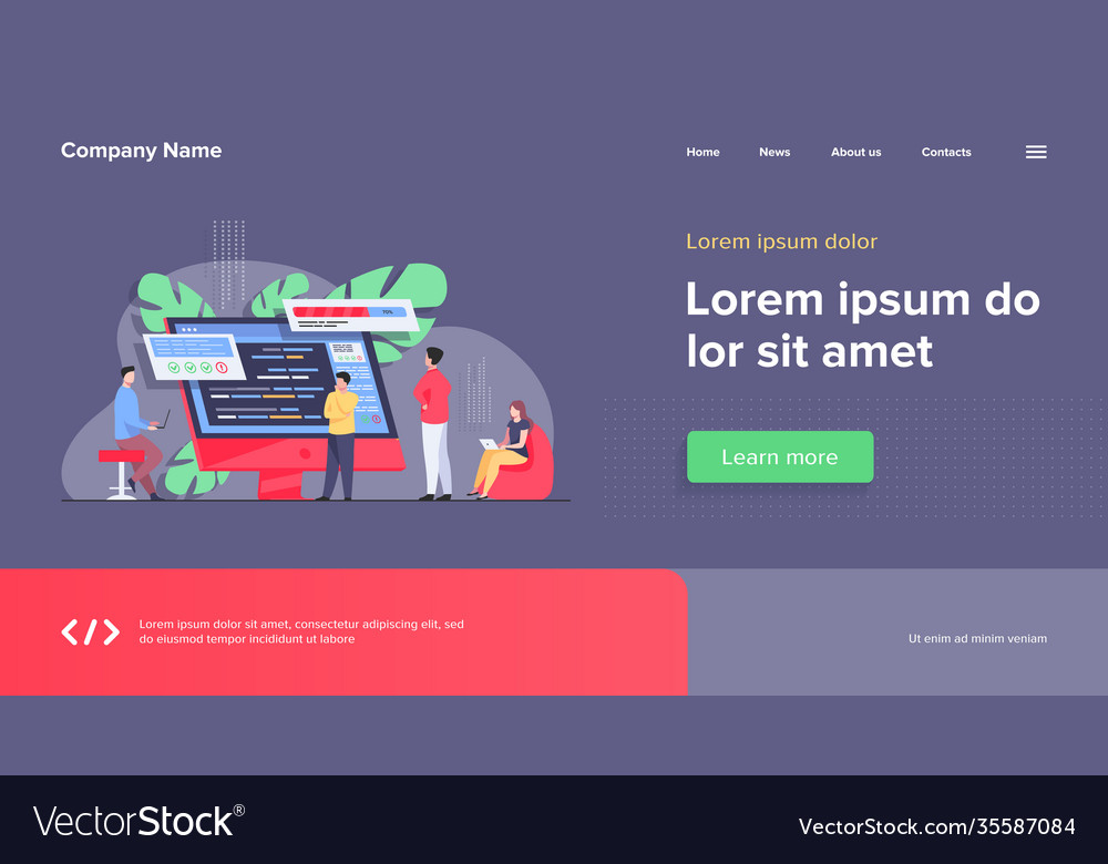 Software developers programming on computer Vector Image
