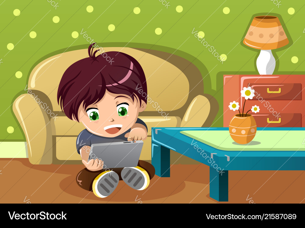 Boy using a tablet pc Royalty Free Vector Image