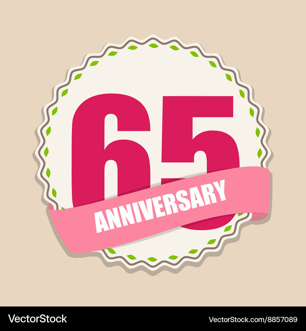 Cute template 65 years anniversary sign Royalty Free Vector