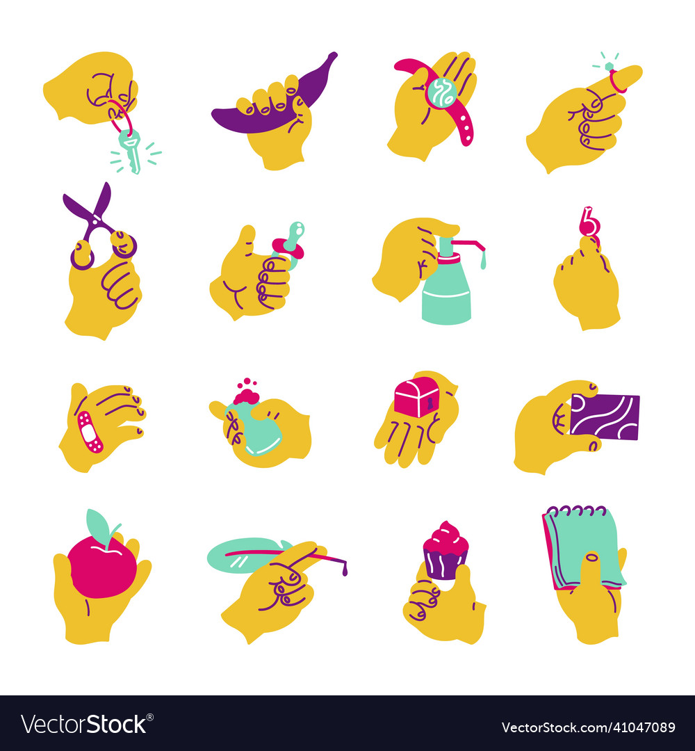 Hands with objects minimalistic Royalty Free Vector Image