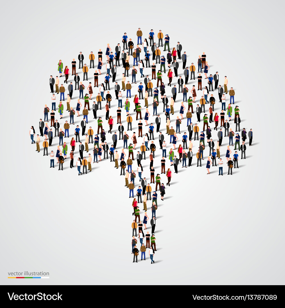 Large tree formed out of people Royalty Free Vector Image