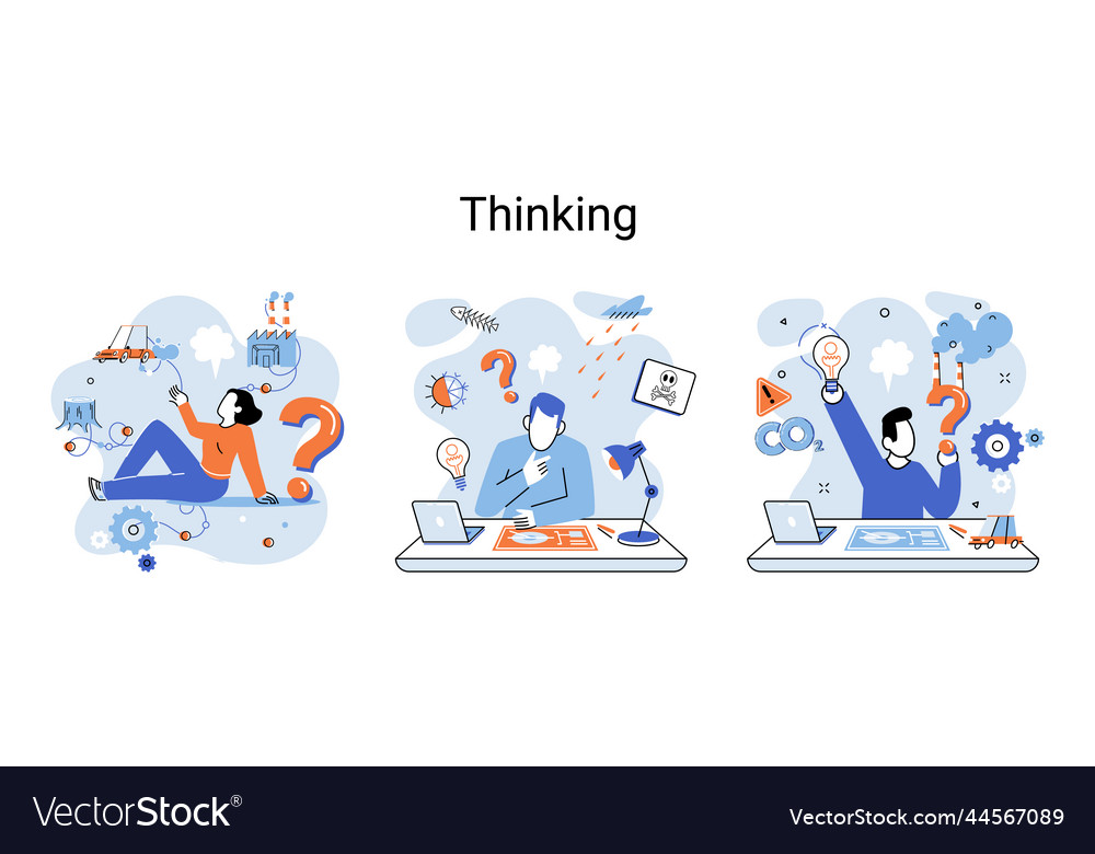 Problem solving concept woman wondering Royalty Free Vector Problem solving concept woman wondering Royalty Free Vector
