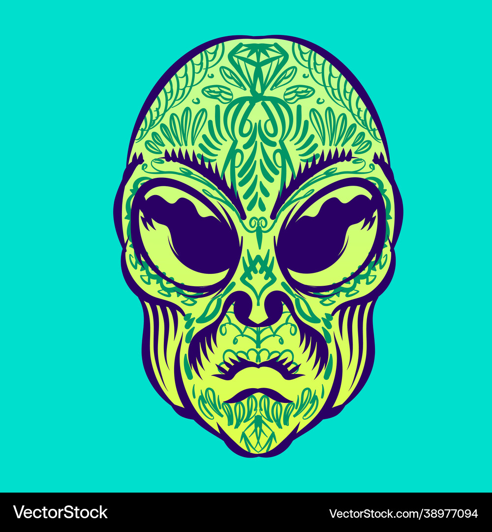 Alien head with tattoo for logo badge element Vector Image