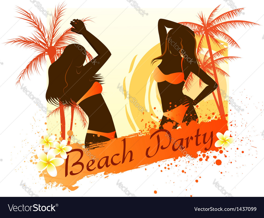 Beach Party Background With Two Dancing Girls Vector Image