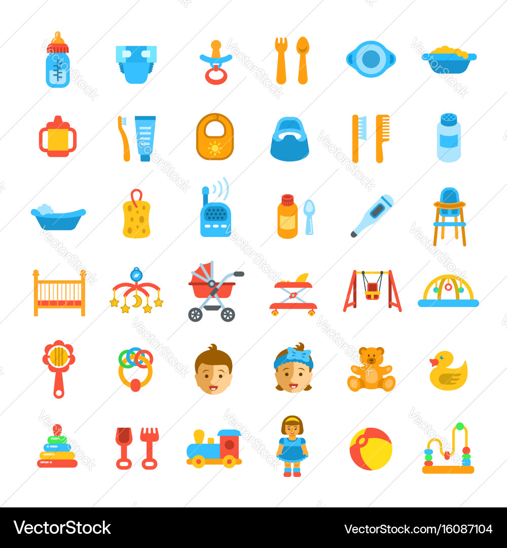 Baby care flat icons Royalty Free Vector Image