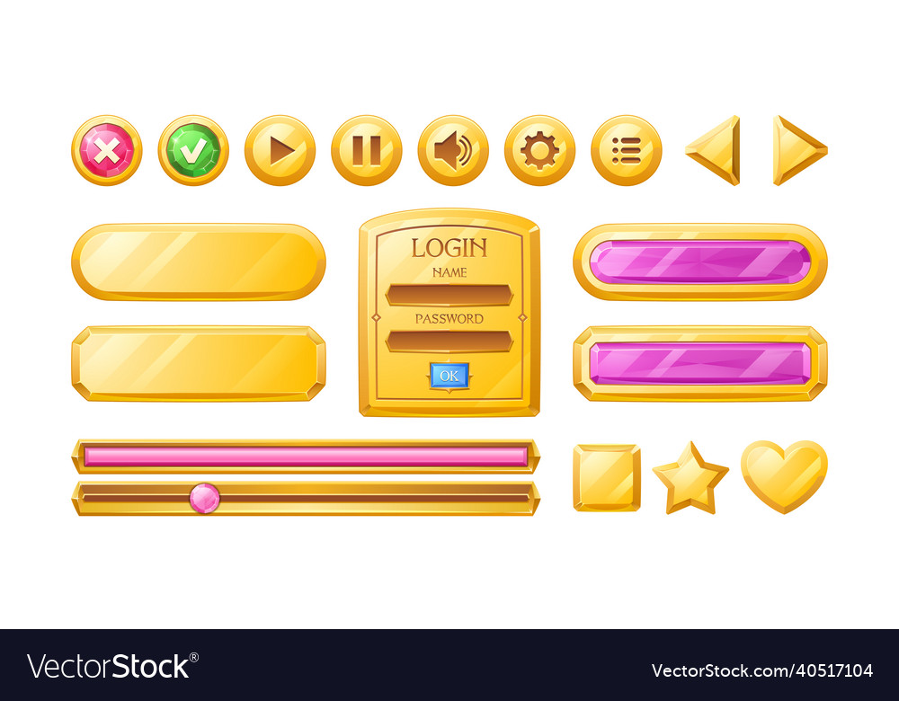 Golden buttons for ui game gui elements Royalty Free Vector