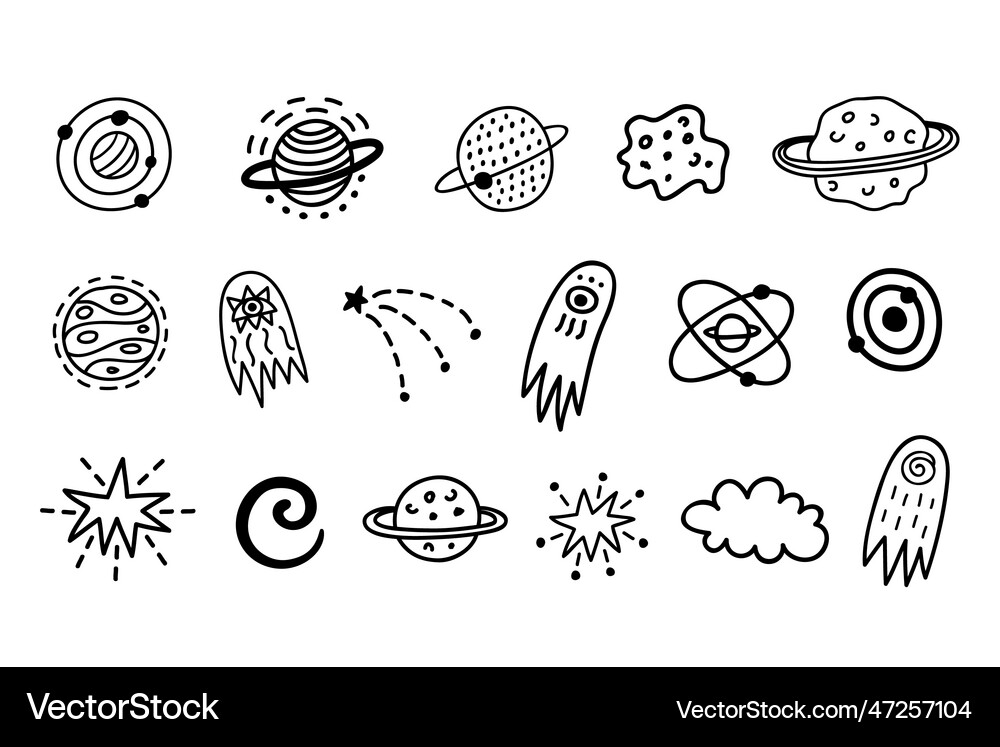 Outer space cute cosmic hand drawn doodles set Vector Image
