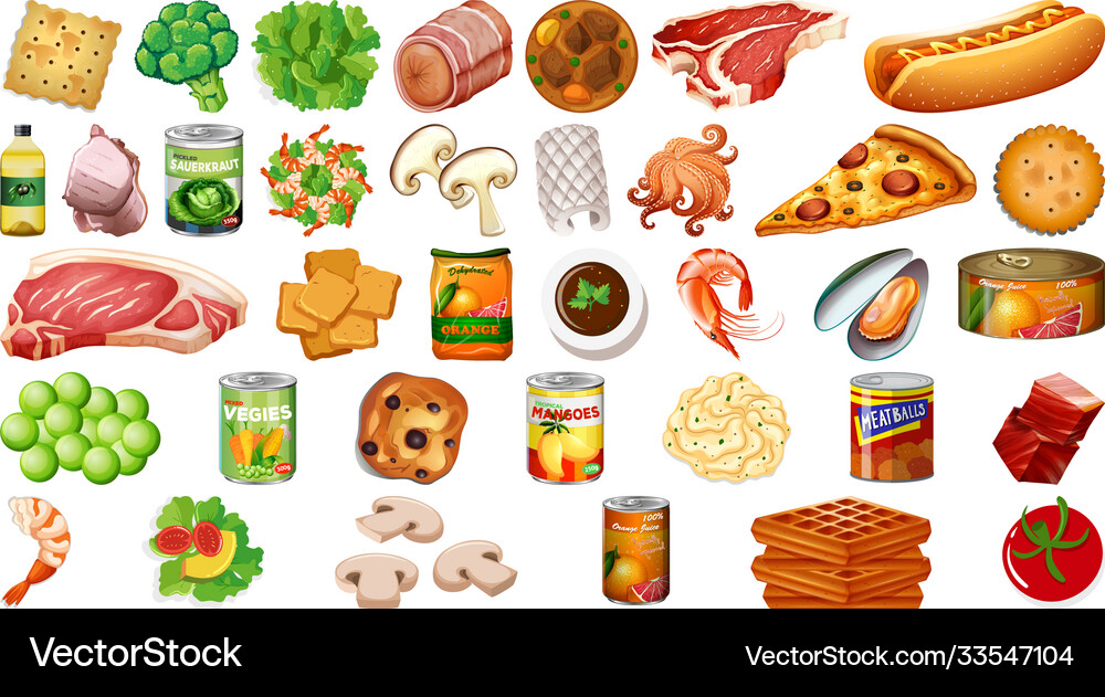Set food isolated Royalty Free Vector Image - VectorStock