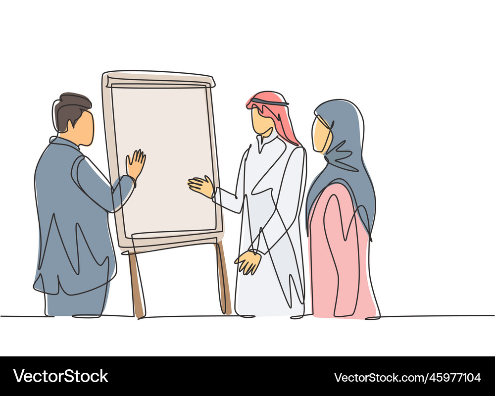 Single continuous line drawing of young muslim Vector Image