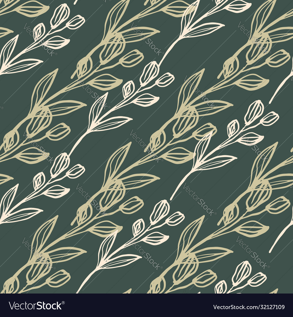 Hand drawn line art leaf seamless pattern Vector Image